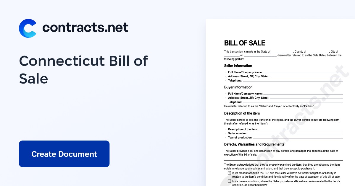 Download Connecticut Bill of Sale Templates [PDF]