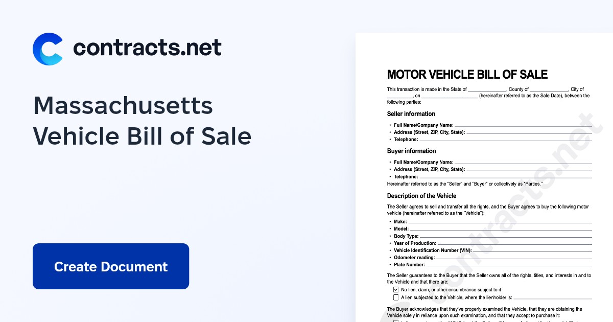 Download Massachusetts Vehicle Bill of Sale Templates [PDF]