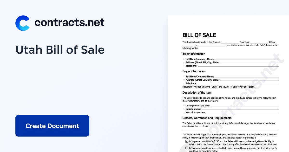Download Utah Bill of Sale Templates [PDF]