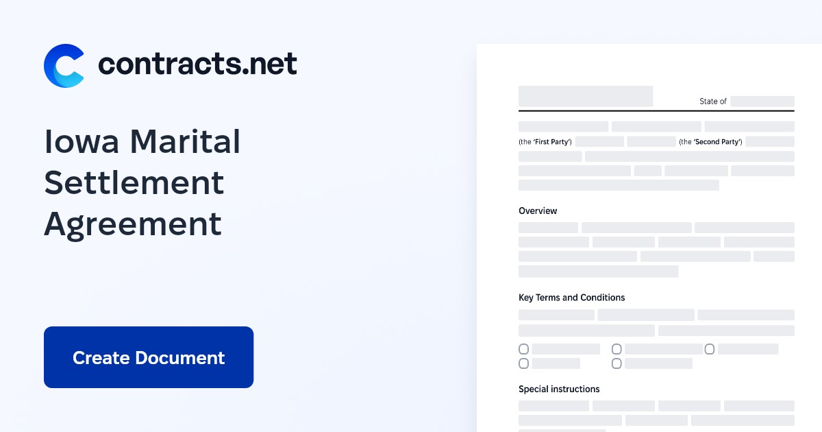 Iowa Marital Settlement (Divorce) Agreement Form [PDF]