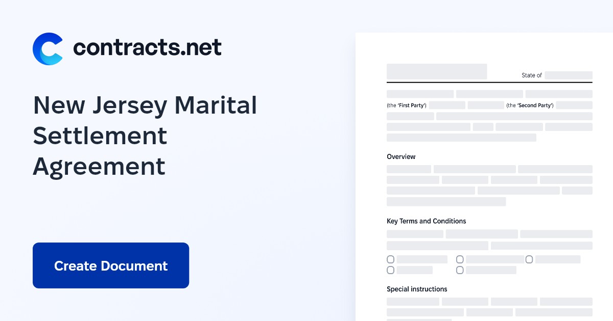 New Jersey Marital Settlement (Divorce) Agreement Form [PDF]