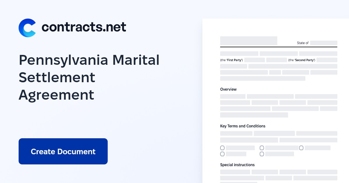 Pennsylvania Marital Settlement (Divorce) Agreement Form [PDF]