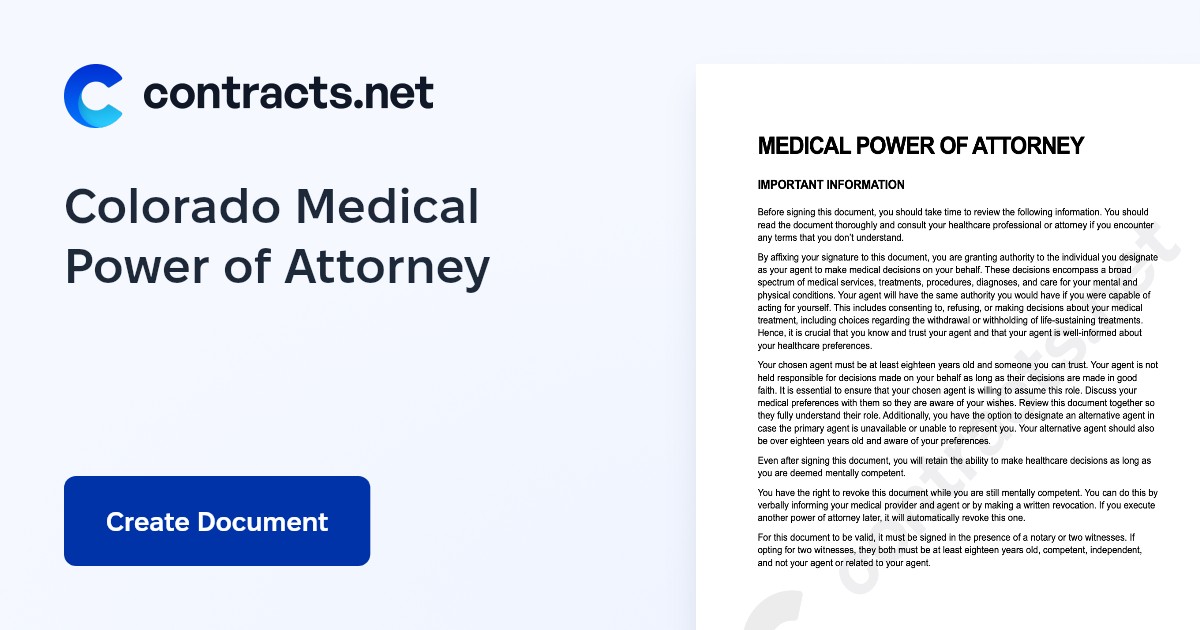 Colorado Medical Power of Attorney Form [PDF]