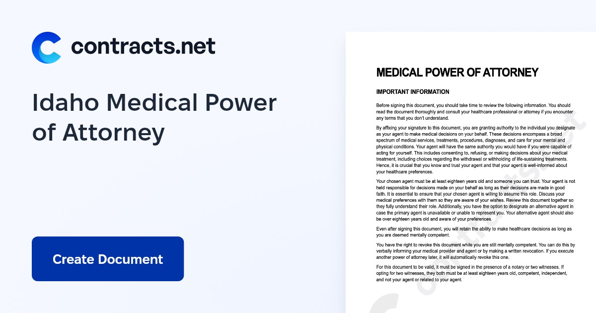 Idaho Medical Power of Attorney Form [PDF]