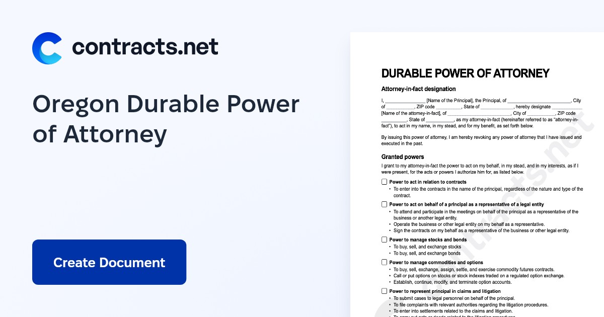 Download Oregon Durable Power Of Attorney Form Pdf 2926