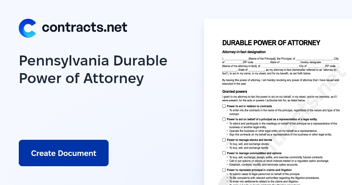 Download Pennsylvania Durable Power of Attorney Form [PDF]