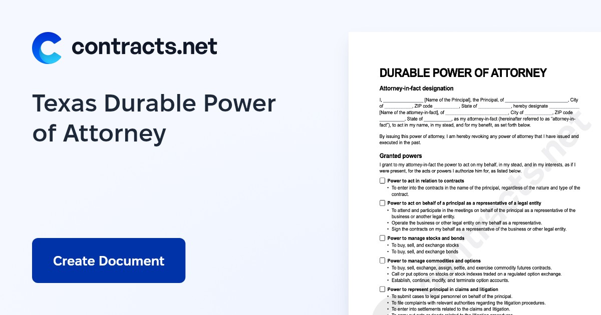 Download Texas Durable Power of Attorney Form [PDF]