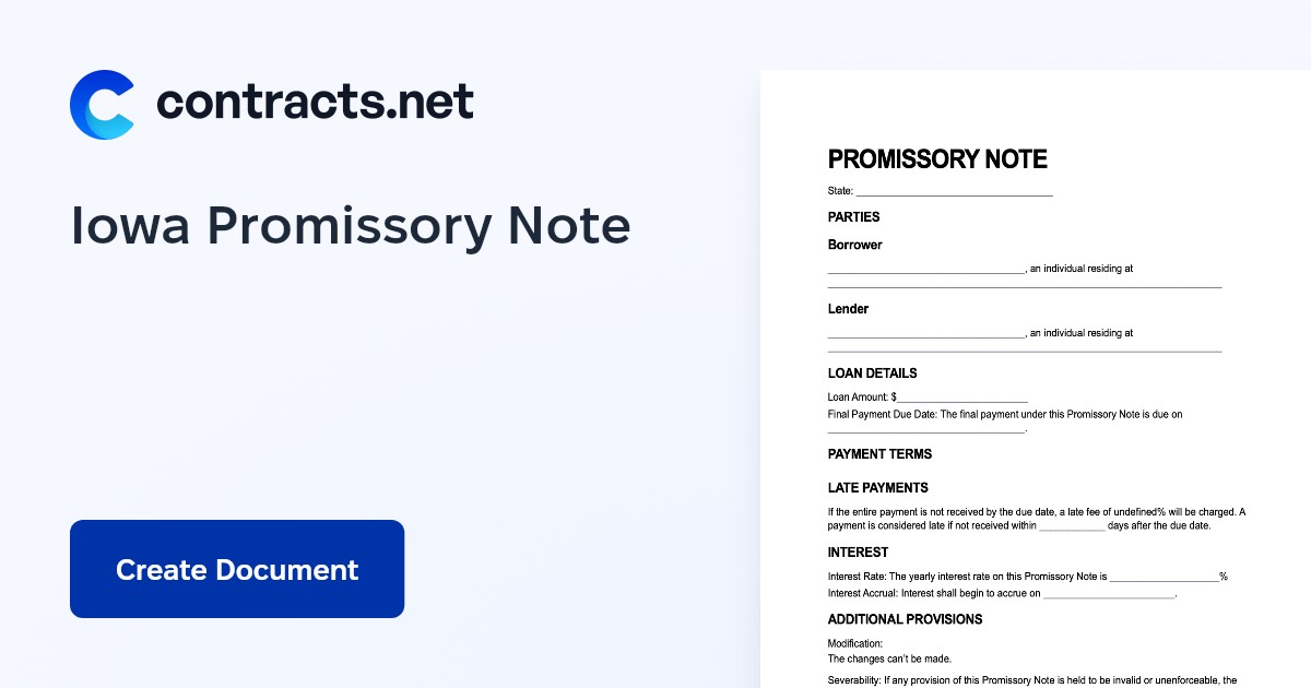 Iowa Promissory Note Template [PDF + Download]