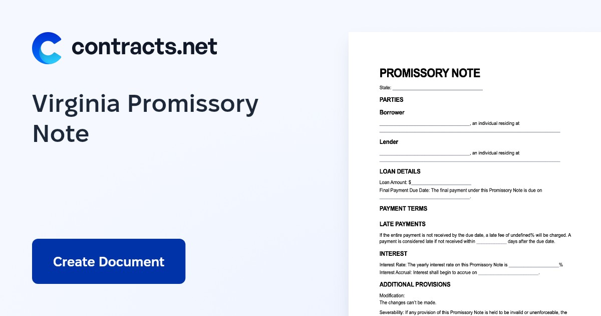 Virginia Promissory Note Template [PDF + Download]