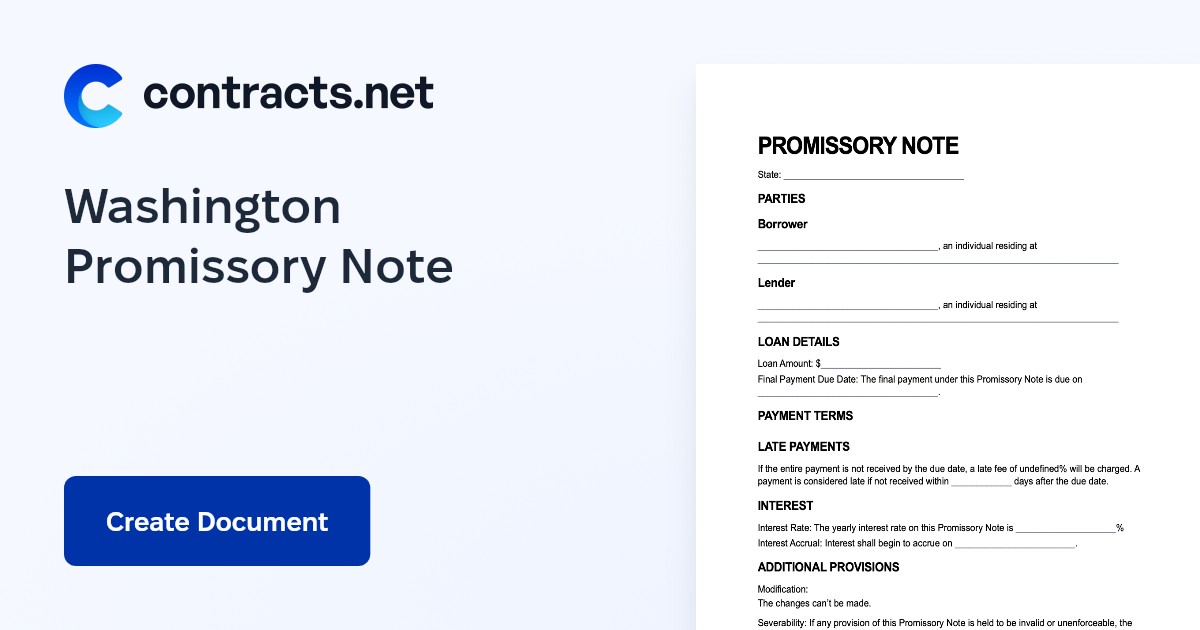 Washington Promissory Note Template [PDF + Download]