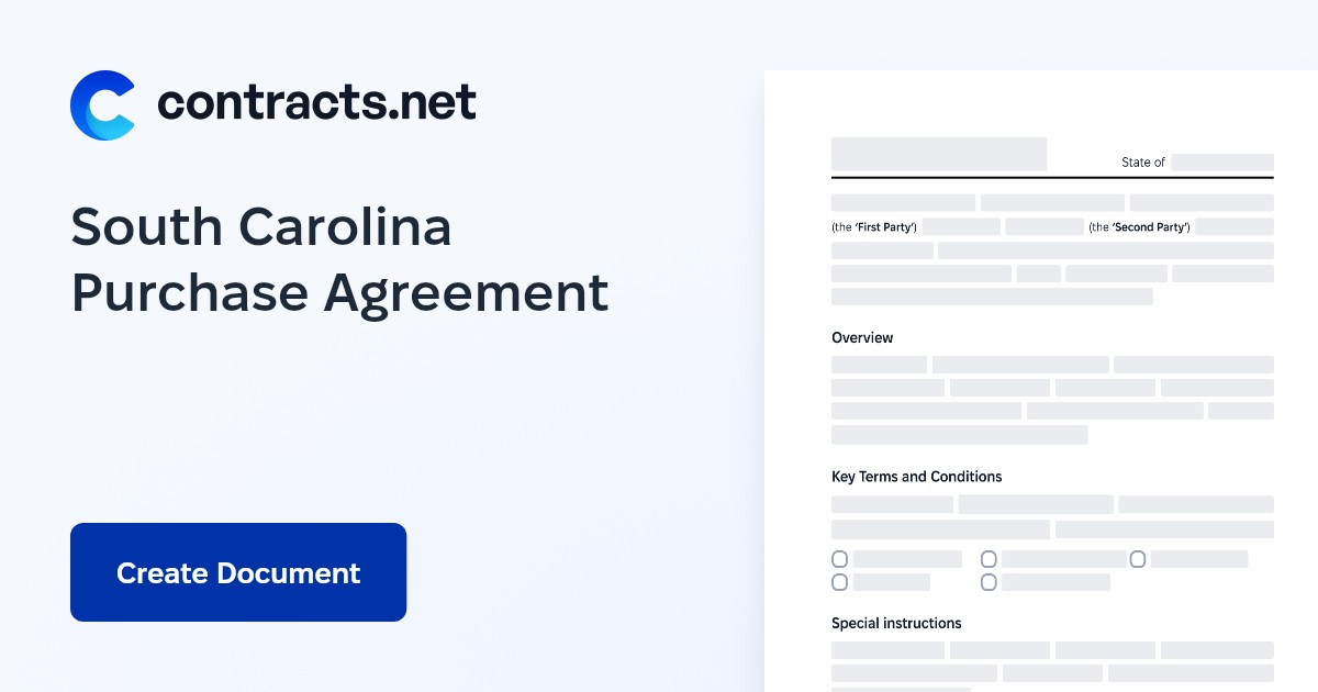 Download South Carolina Purchase Agreement Form [PDF]